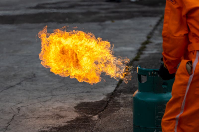 Basic Fire Fighting and Practice of the Emergency. Stock Image - Image ...