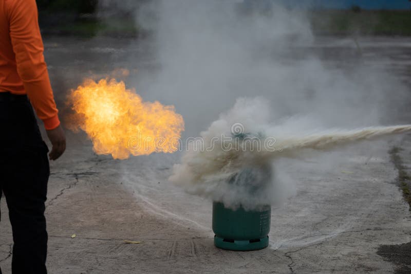 Basic Fire Fighting and Practice of the Emergency. Stock Photo - Image ...
