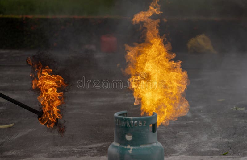 Basic Fire Fighting and Practice of the Emergency. Stock Image - Image ...