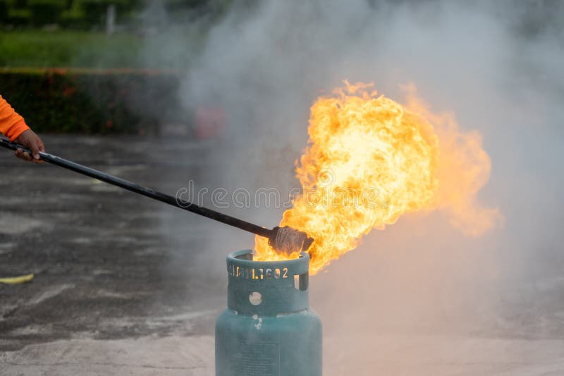 Basic Fire Fighting and Practice of the Emergency. Stock Photo - Image ...