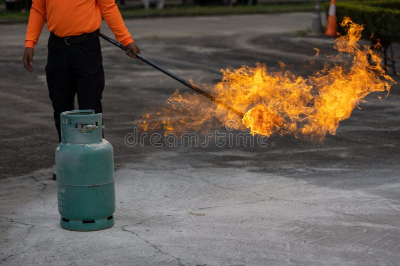 Basic Fire Fighting and Practice of the Emergency. Stock Photo - Image ...