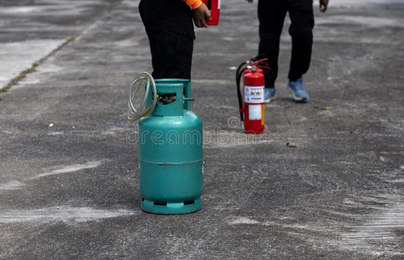 Basic Fire Fighting and Practice of the Emergency. Stock Photo - Image ...