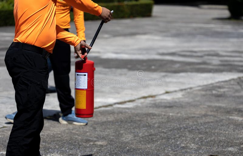Basic Fire Fighting and Practice of the Emergency. Stock Photo - Image ...