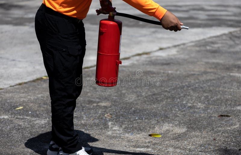 Basic Fire Fighting and Practice of the Emergency. Stock Photo - Image ...