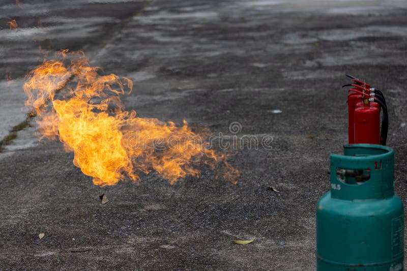 Basic Fire Fighting and Practice of the Emergency. Stock Image - Image ...