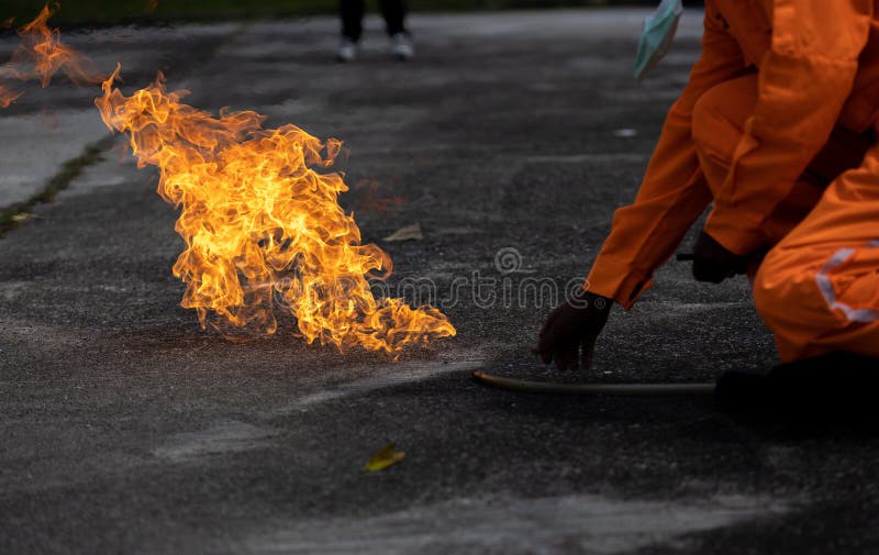 Basic Fire Fighting and Practice of the Emergency. Stock Image - Image ...
