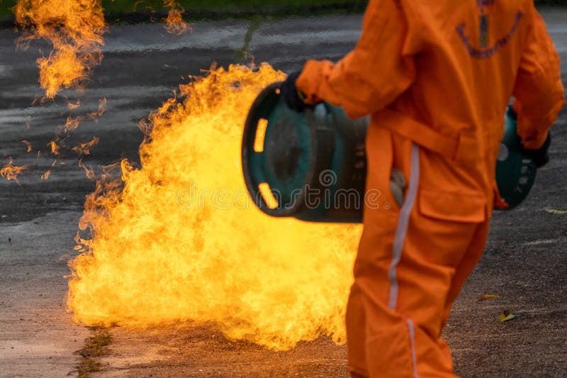 Basic Fire Fighting and Practice of the Emergency. Stock Photo - Image ...