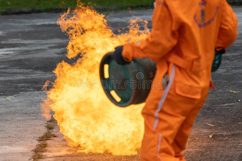Basic Fire Fighting and Practice of the Emergency. Stock Image - Image ...