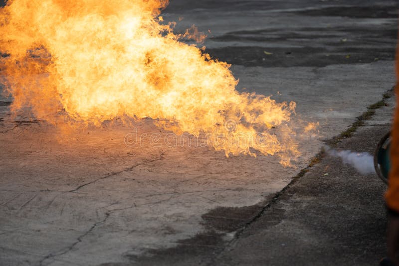 Basic Fire Fighting and Practice of the Emergency. Stock Photo - Image ...