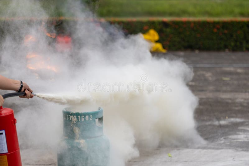 Basic Fire Fighting and Practice of the Emergency. Stock Image - Image ...