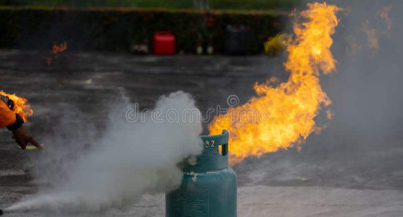 Basic Fire Fighting and Practice of the Emergency. Stock Photo - Image ...