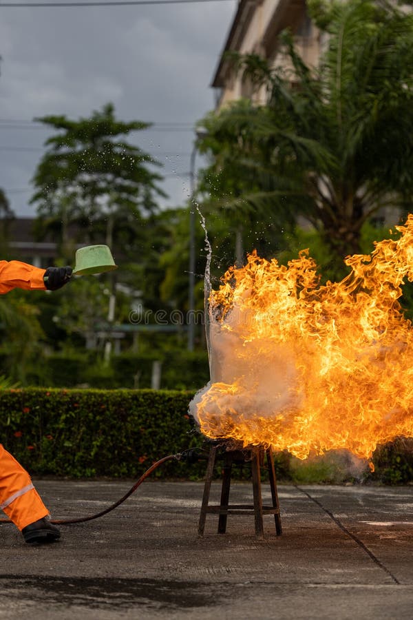 Basic Fire Fighting and Practice of the Emergency. Stock Photo - Image ...