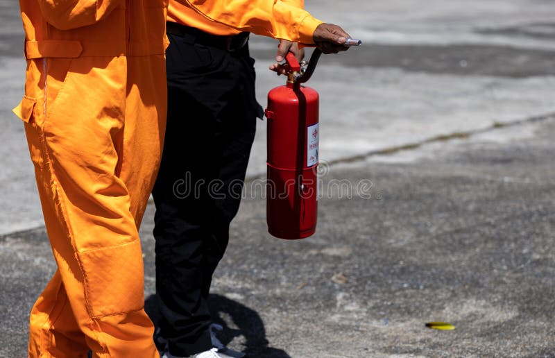 Basic Fire Fighting and Practice of the Emergency. Stock Image - Image ...