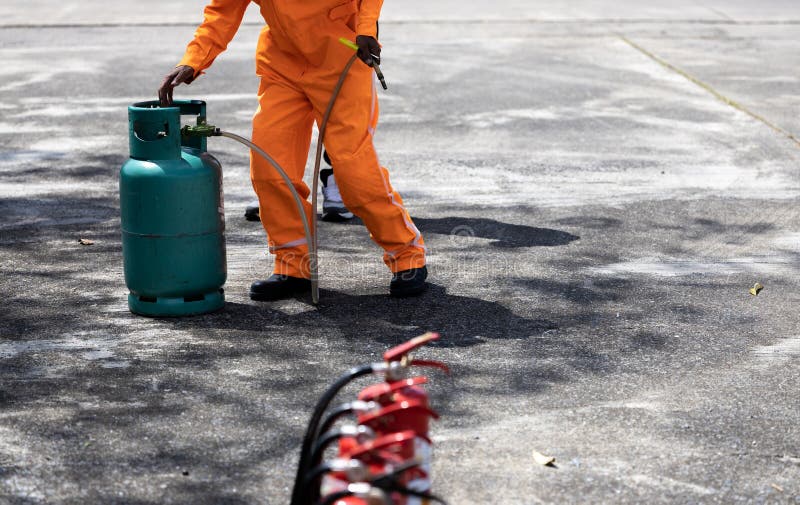 Basic Fire Fighting and Practice of the Emergency. Stock Image - Image ...