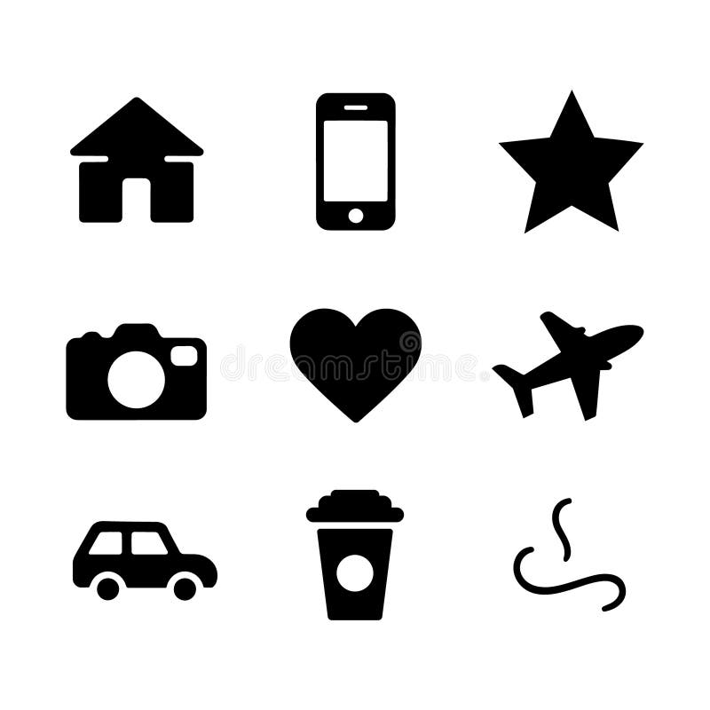 Basic Flat Icon Set Silhouette Vector Stock Illustration - Illustration ...