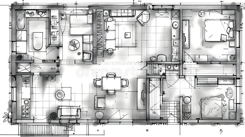 Basic Floor Plan of House Featuring Kitchen and Bathroom Stock ...