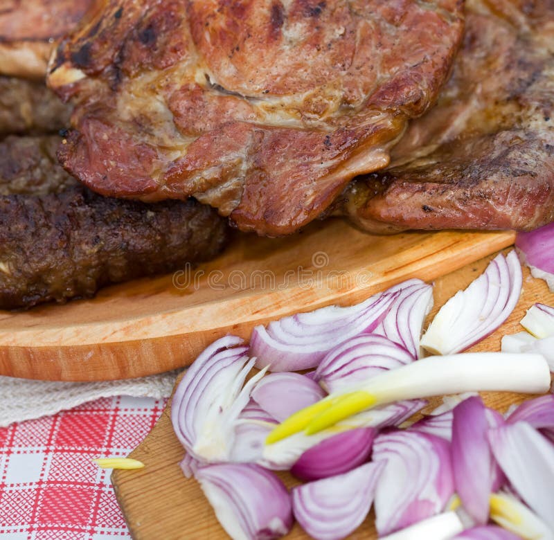 Basic Food - Grilled Meat and Fresh Onion Slices Stock Photo - Image of ...