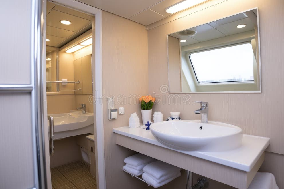 A Basic yet Functional Cruise Ship Bathroom Stock Photo - Image of ...