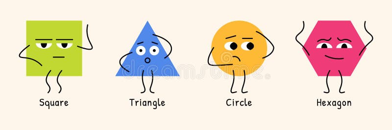 Basic Geometric Figures with Face Emotions, Hands and Legs. Set of ...