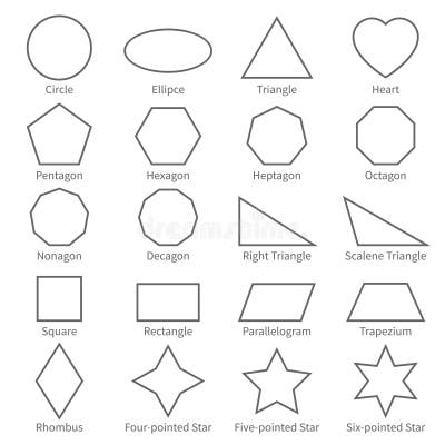 Basic Geometric Outline Flat Shapes. Educational Geometry Vector ...