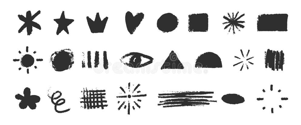 Basic Geometric Scratch Shapes Set. Hand Drawn Noise Grunge Pencil ...