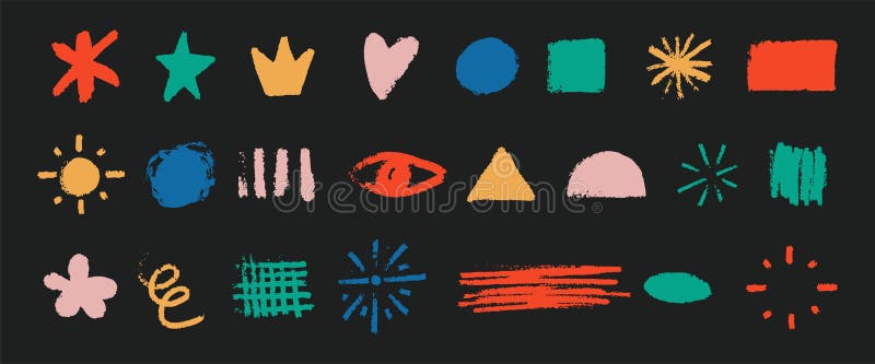 Basic Geometric Scratch Shapes Set. Hand Drawn Noise Grunge Pencil ...