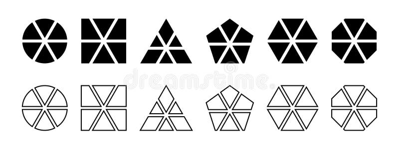 Geometric Shapes Divided into 8 Slices Isolated on White Background ...
