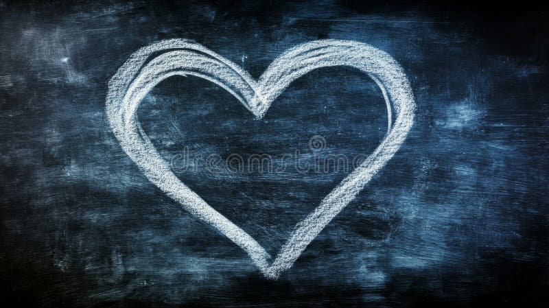 A Basic Heart Outline in White Chalk on a Blackboard, Focusing on ...