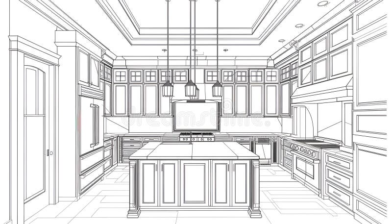 Basic Home Kitchen Center Island, Sketch Line Art, Front View Stock ...