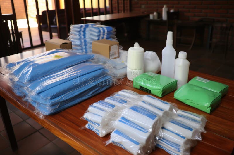 Basic Hygiene Kit Lined Up for Distribution Stock Image - Image of ...