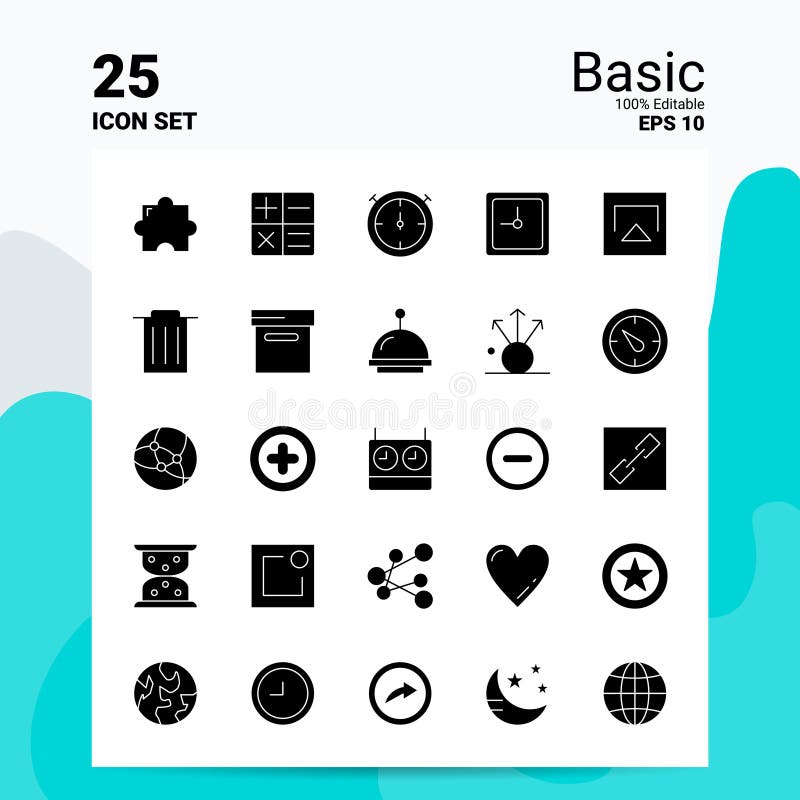 25 Basic Icon Set. 100 Editable EPS 10 Files Stock Vector ...