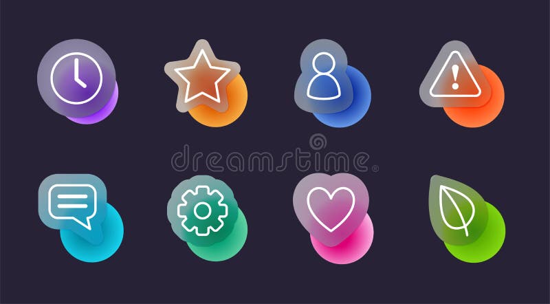 Basic Icons Set in Glassmorphism Style Stock Illustration ...