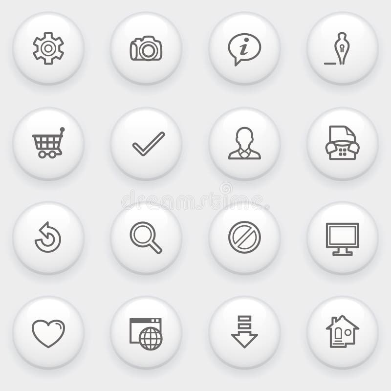 Basic Icons with White Buttons on Gray Background. Stock Vector ...