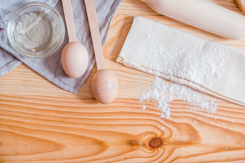 Basic Ingredients for Baking, Egg and Flour on Table Stock Photo ...