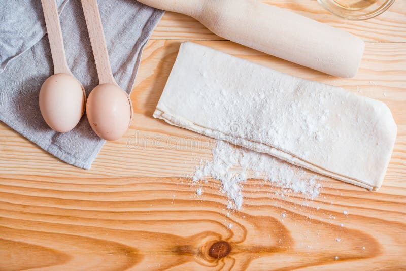 Basic Ingredients for Baking, Egg and Flour on Table Stock Photo ...