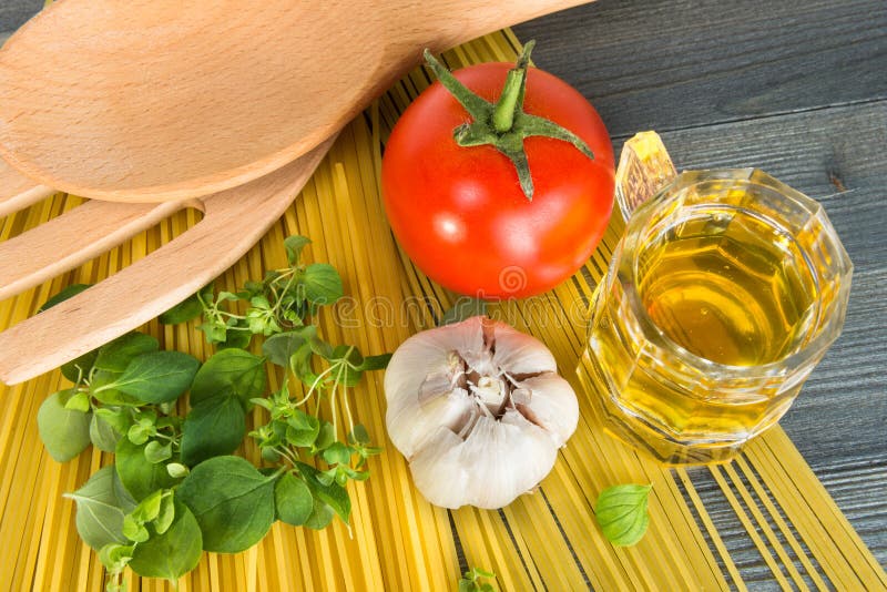 Basic Ingredients for Cooking Spaghetti Stock Image - Image of ...