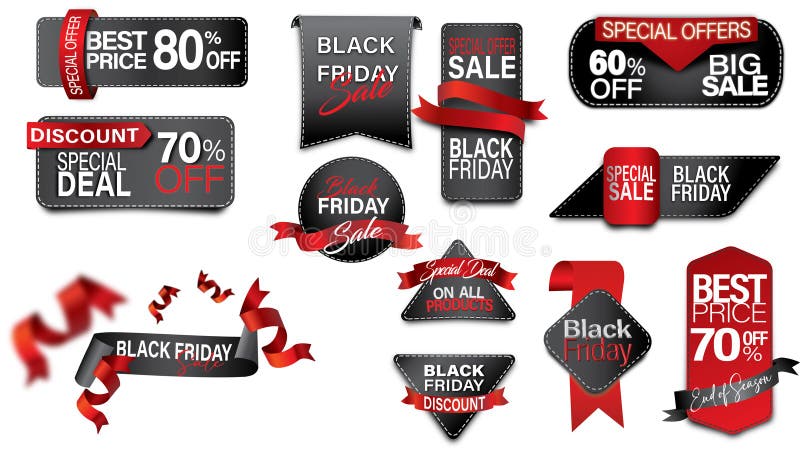 Black Friday Stickers Set on White Background.kers Set Stock Vector ...