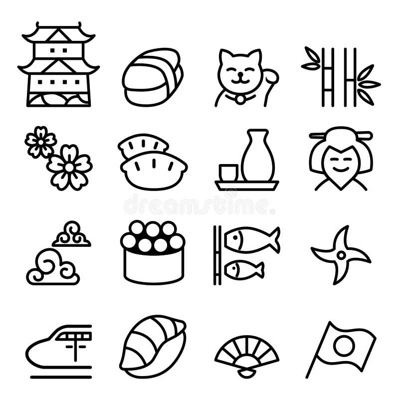 Basic Japan Icon Set in Thin Line Style Stock Vector - Illustration of ...