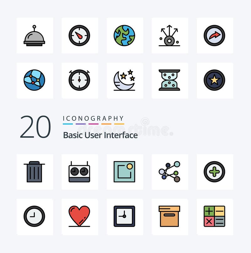 20 Basic Line Filled Color Icon Pack Like World Earth Notification ...
