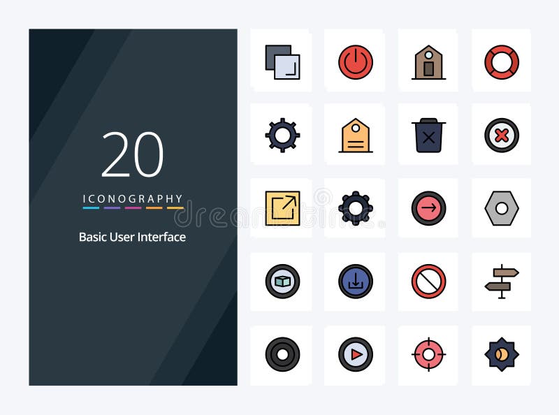 20 Basic Line Filled Icon for Presentation Stock Vector - Illustration ...