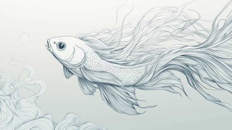 A Basic Line Sketch of a Fish Moving in Serene Waters. Stock Image ...