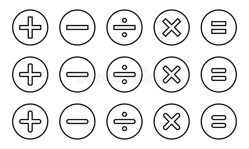 Basic Math Symbols on Circle Line. Addition, Subtraction, Division, Multiplication, and Equality ...