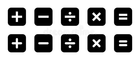 Basic Math Symbols Icon on Black Square. Addition, Subtraction ...