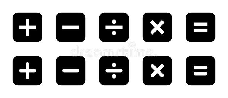 Basic Math Symbols Icon on Black Square. Addition, Subtraction ...