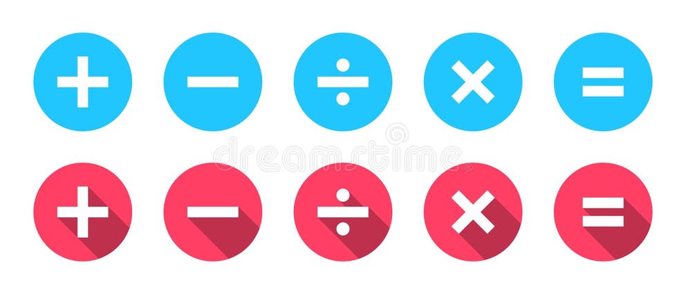 Basic Math Symbols Icon with Long Shadow. Addition, Subtraction ...