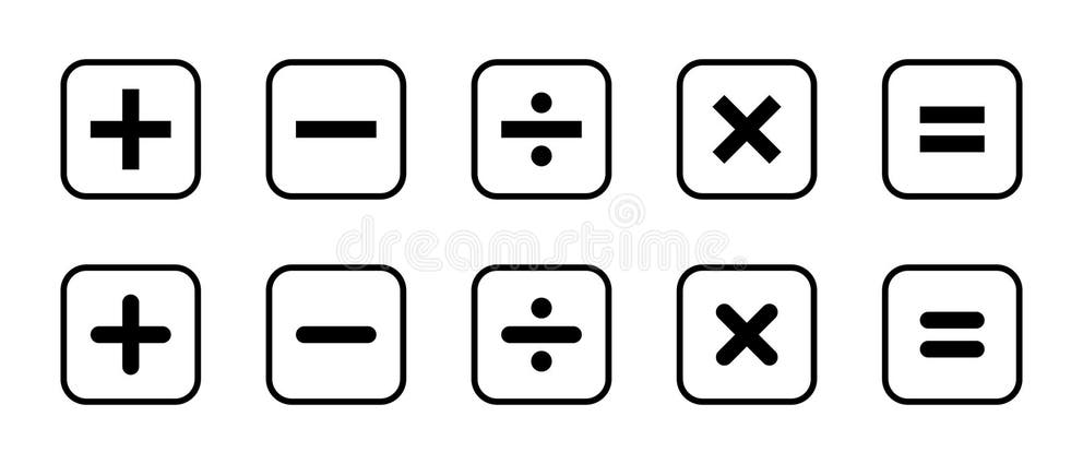 Basic Math Symbols Icon on Square Line. Addition, Subtraction, Division ...