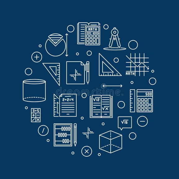 Basic Math Vector Outline Cirlce Shaped Banner - Mathematics Round ...