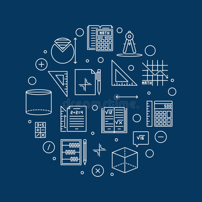 Basic Math Vector Outline Cirlce Shaped Banner - Mathematics Round ...