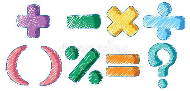 Basic Maths Symbols in Pencil Colour Sketch Simple Style Stock Vector ...