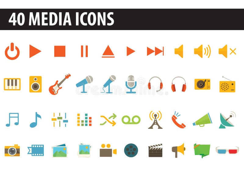 Basic - Media Icons stock vector. Illustration of film - 19823004